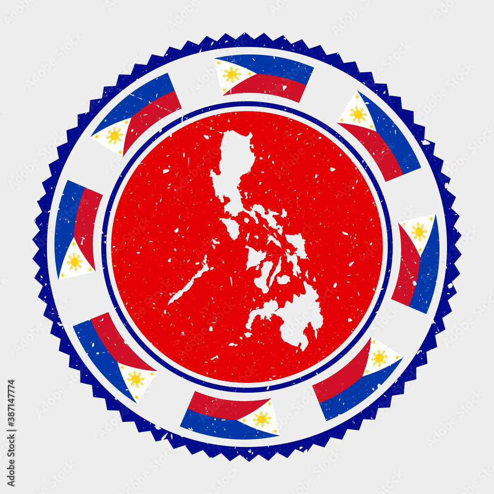 Philippines grunge stamp. Round logo with map and flag of Philippines ...