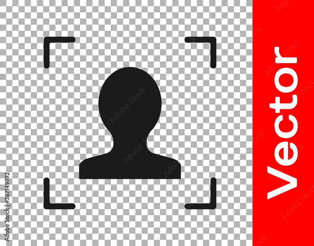 Black Face recognition icon isolated on transparent background. Face ...