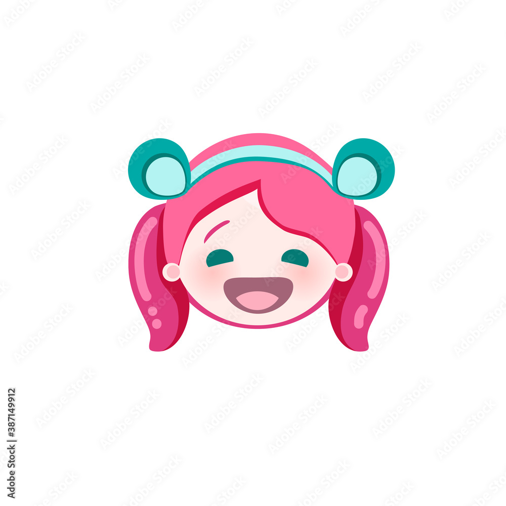 funny cute laughing girl with blue ears on a hoop or cap, sticker for ...