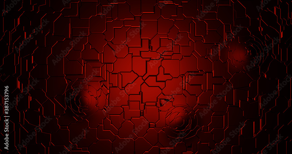Render with scary cyber background with swelling spots in red surface ...