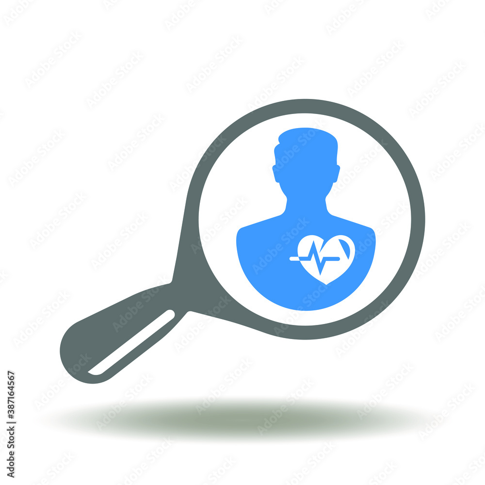 Magnifier human heart pulse icon vector. Control and checkup test heart ...