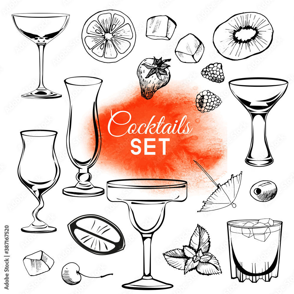 Cocktails set. Sketch vector illustration Stock Vector | Adobe Stock