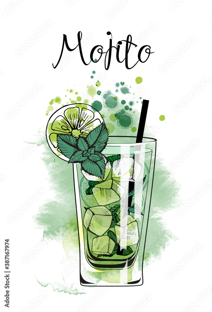 Mojito. Cocktails banner. Watercolor vector cocktails. Stock Vector ...
