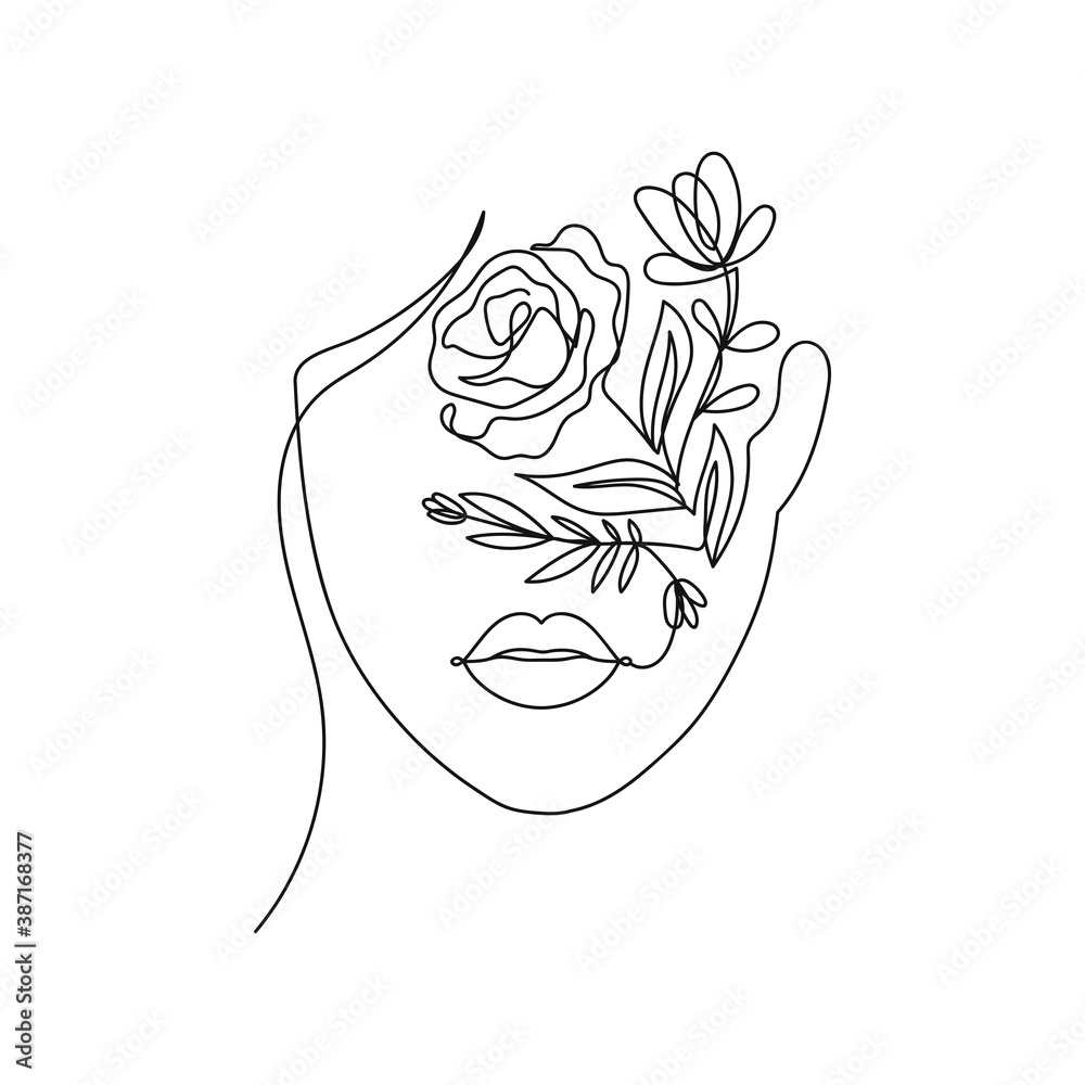 Trendy Womans Face Silhouette In One Line Art Style For Fashion Prints