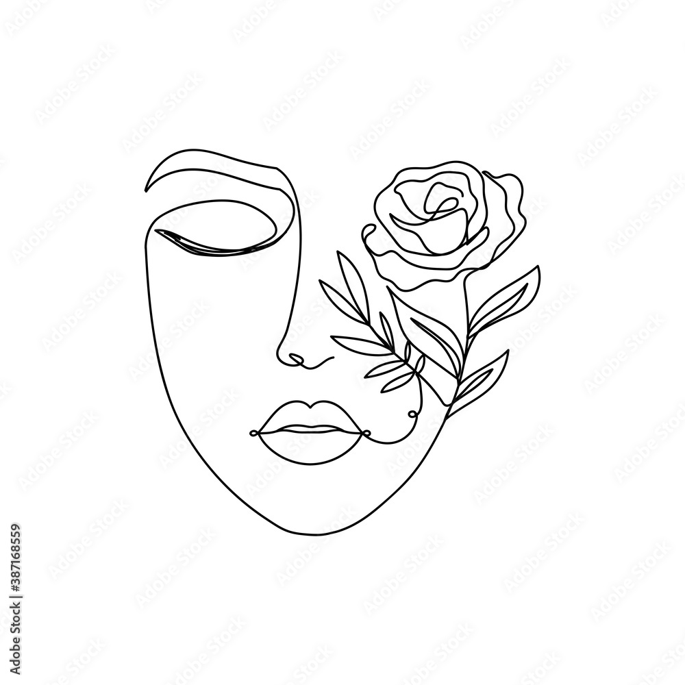 Trendy Womans Face Silhouette In One Line Art Style Continuous Art