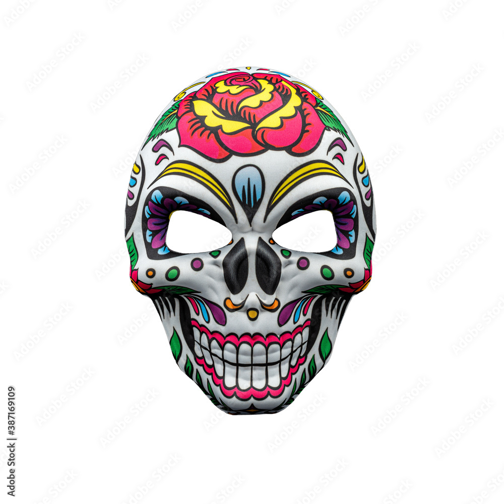 Halloween mask representing a traditional mexican skull with colorful ...