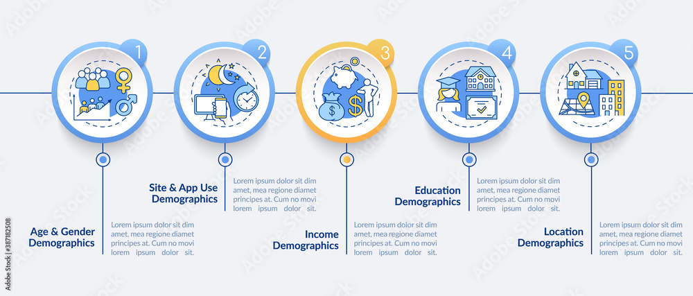 Audience insight vector infographic template. Age, gender, income ...
