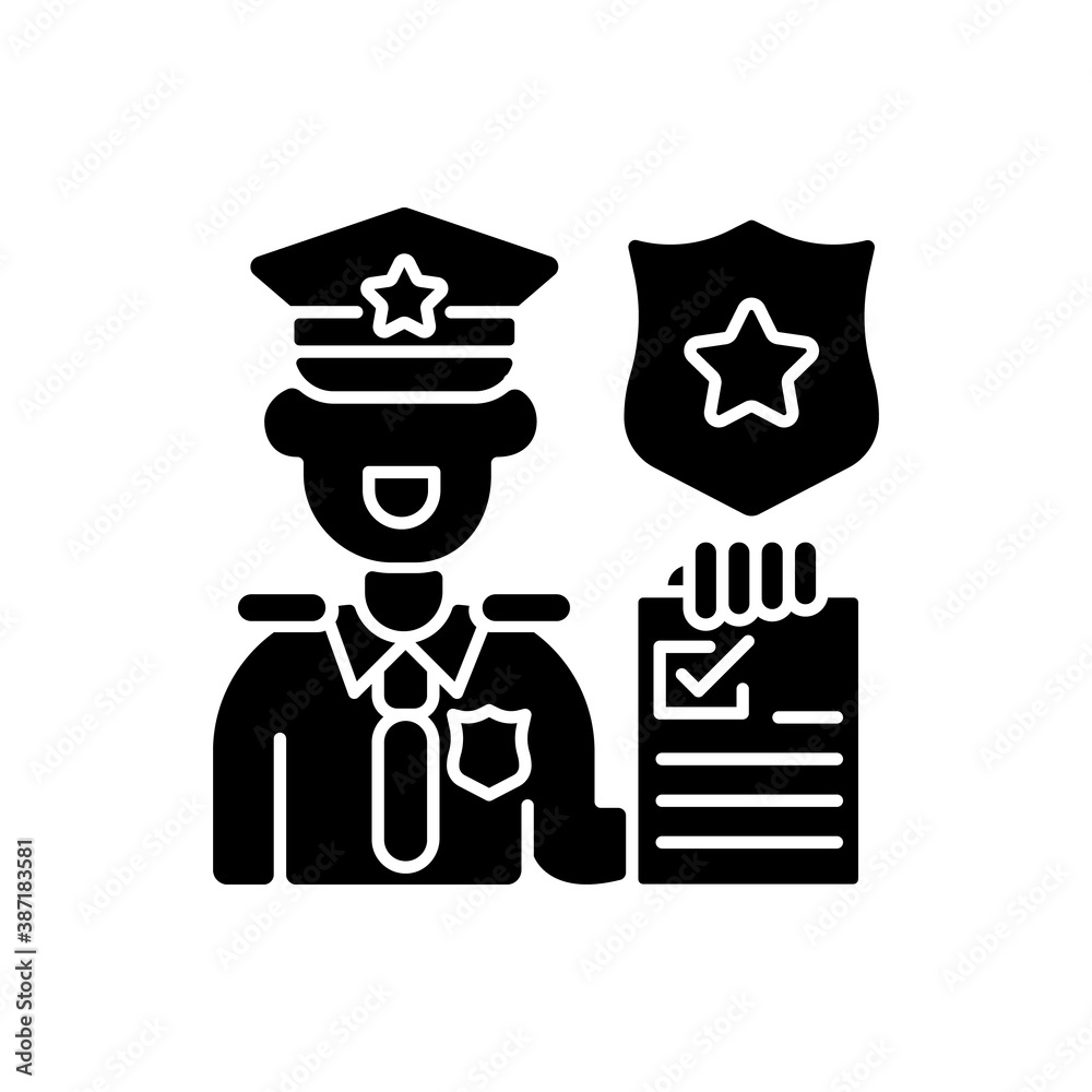 Law enforcement black glyph icon. Police officer. Cop. Sheriff ...