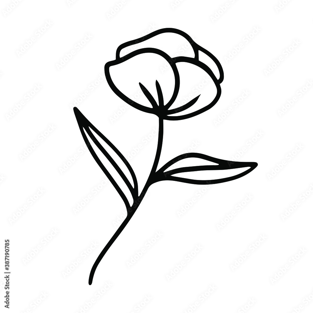 vector hand-drawn outline cartoon flower. stock single decorative ...