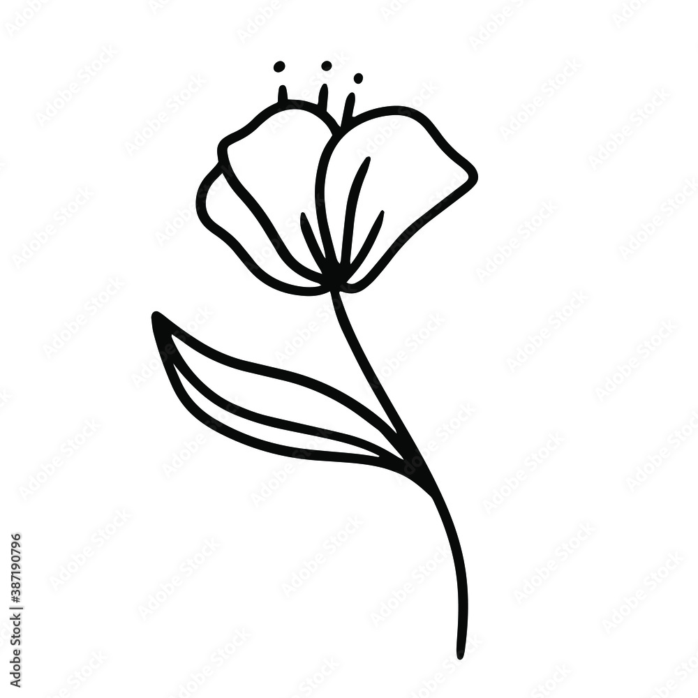 vector hand-drawn outline cartoon flower. stock single decorative ...