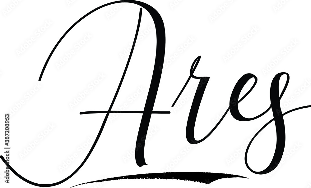 Ares -Male Name Cursive Calligraphy on White Background Stock Vector ...