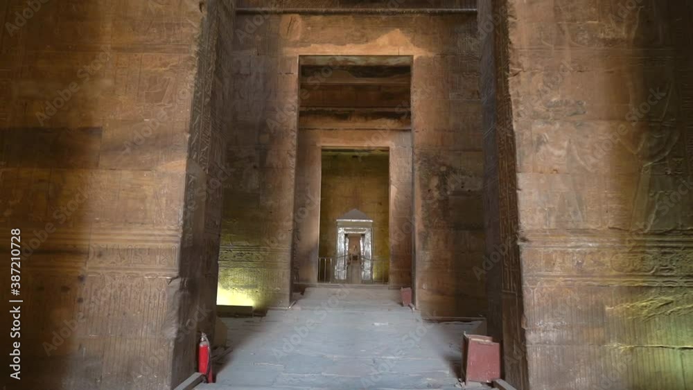 Inside the walls reaching the sacred boat of the Edfu Temple. Egypt ...