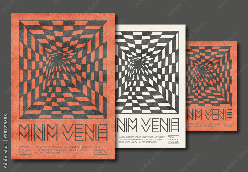 Retro Monochrome Poster Design Layout with Optical Illusion Art ...