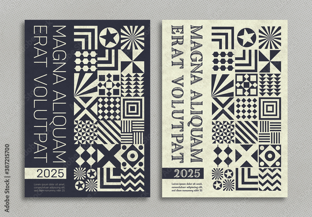 Vintage Monochrome Poster Design Layout with Abstract Geometric ...