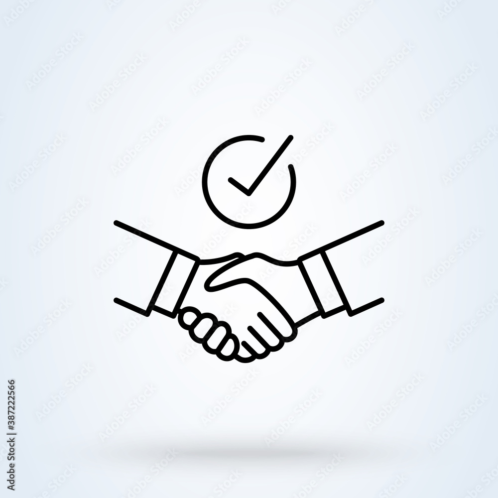 Handshake Shield Check Mark Sign Line Icon Or Logo Commitment Thin