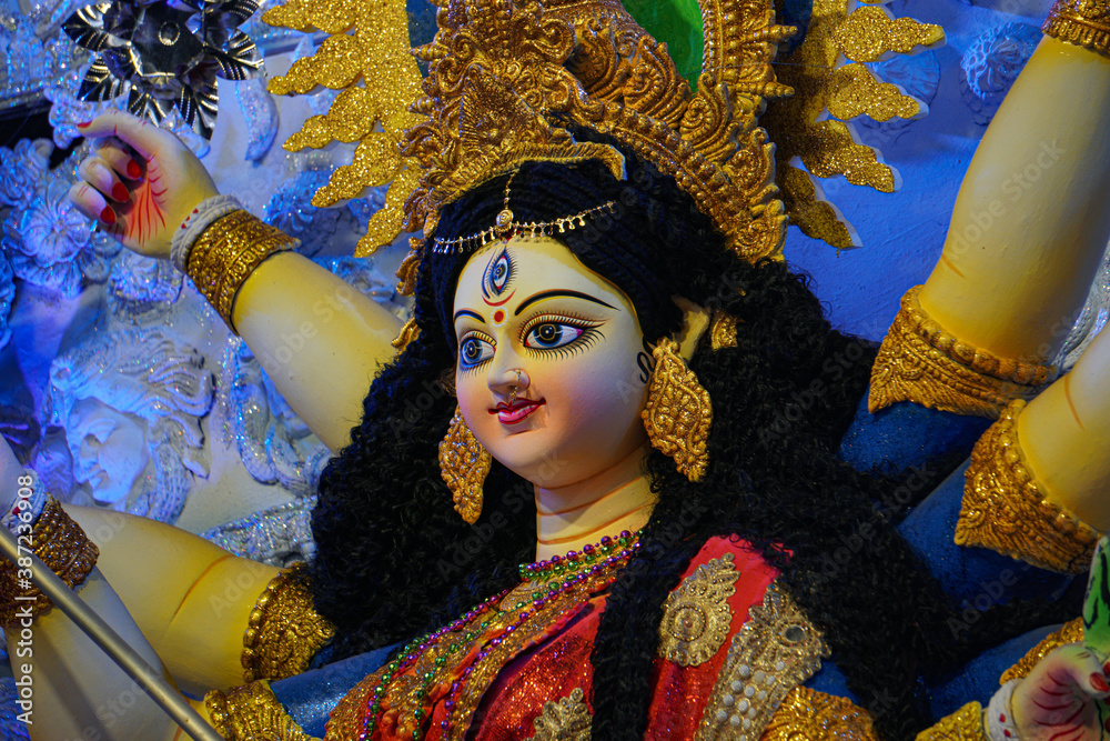 Picture of the great fort festival of Hinduism. The image of the Durga ...