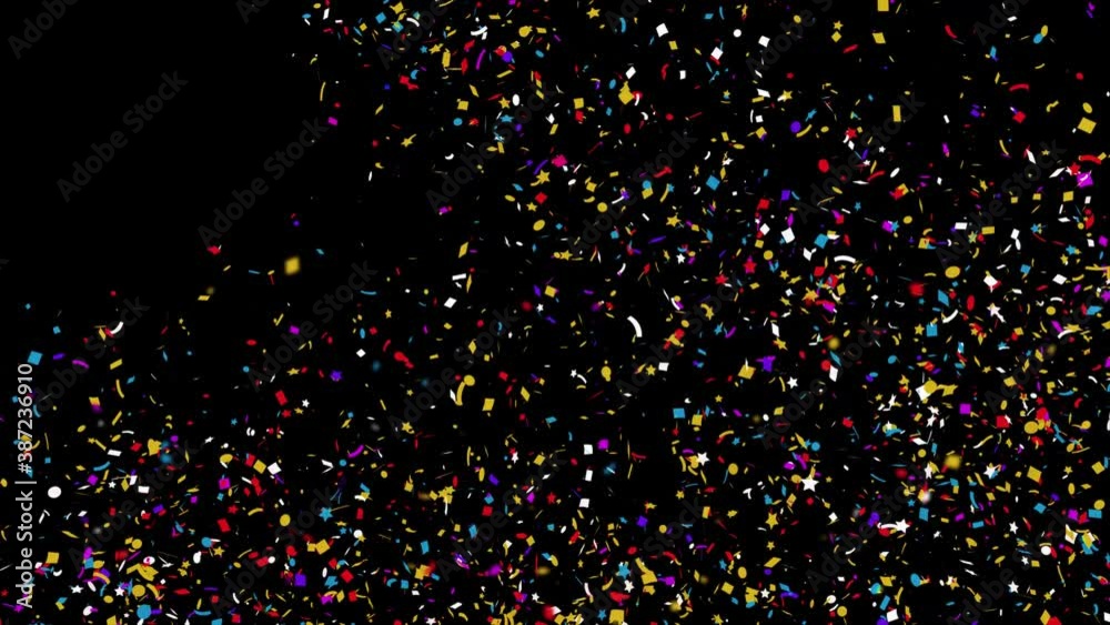 Colorful isolated confetti particles Explosions popper falling 4k Animation. Alpha Matte Channel ...