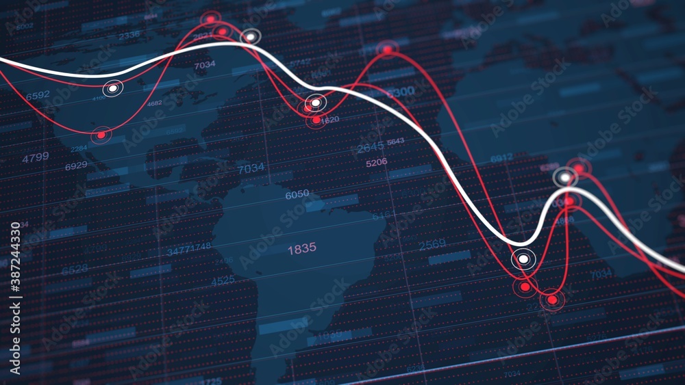 Business illustration of a falling chart of a currency rate and ...
