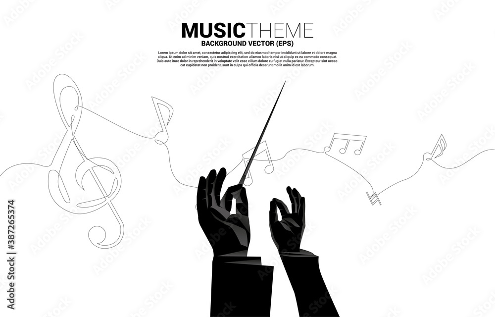 Vector conductor hand with music melody note dancing flow from single ...