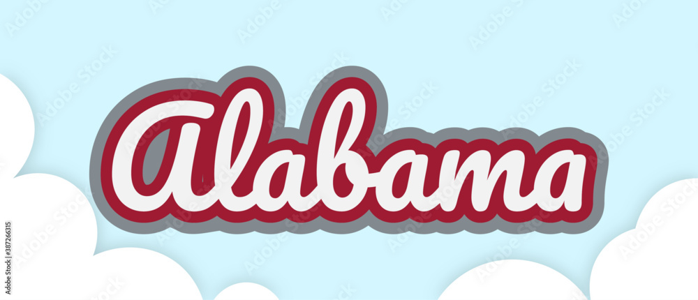 "Alabama", big bold stroke text in football colours, floating in sky ...