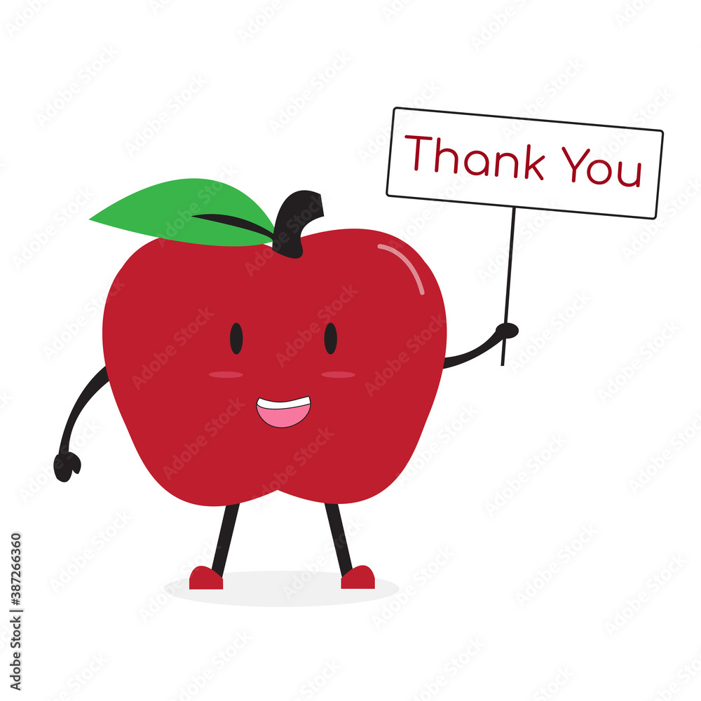 Cute apple fruit character Thank you Cartoon Vector. Stock Vector ...