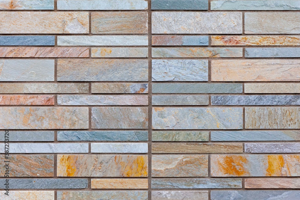 Photo & Art Print Block pattern brown stone cladding wall tile texture ...