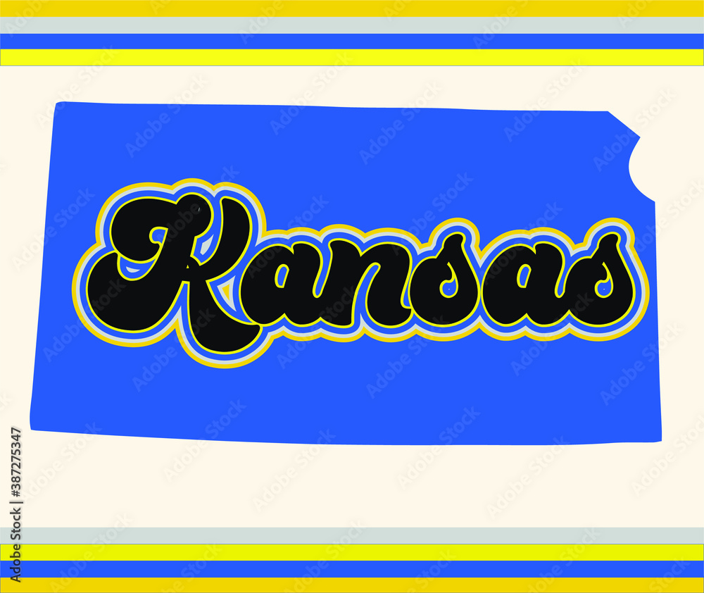 Kansas lettering text with a 70s vintage stylized aesthetic typography ...