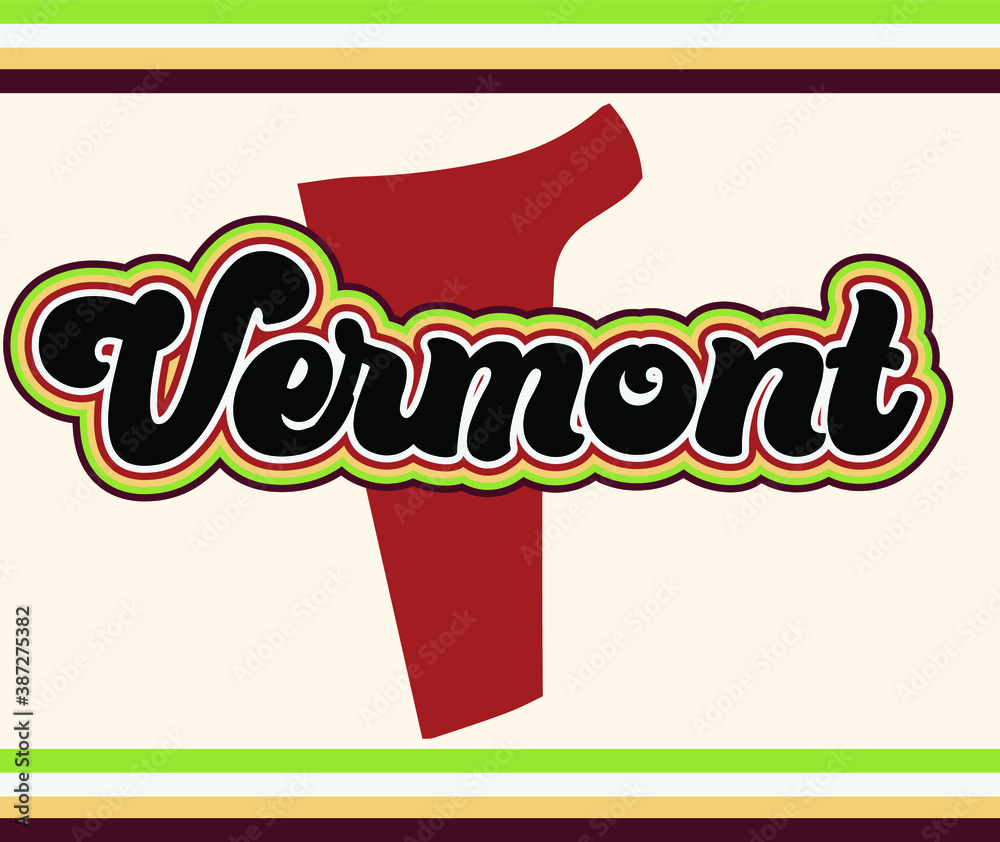 Vermont lettering text with a 70s vintage stylized aesthetic typography ...
