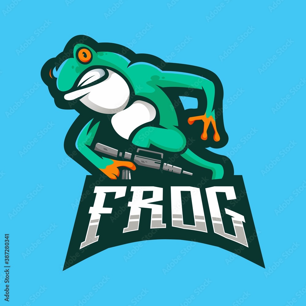 Frog mascot logo design. Illustration of a war frog carrying a weapon ...
