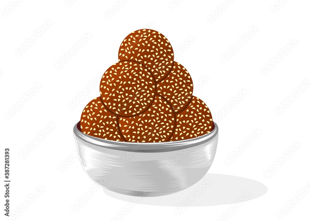 Til Laddu Indian Sweets or Mithai Food Vector Stock Vector | Adobe Stock
