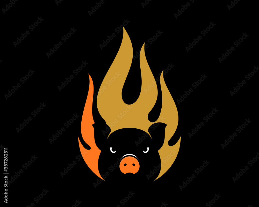 Pig head with fire flame behind Stock Vector | Adobe Stock