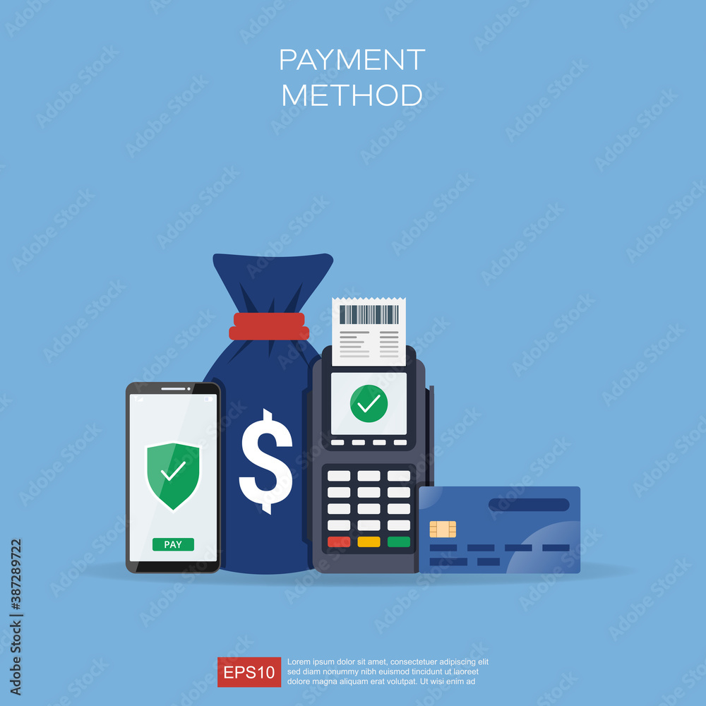 Payment methods concept with different ways in transactions vector ...