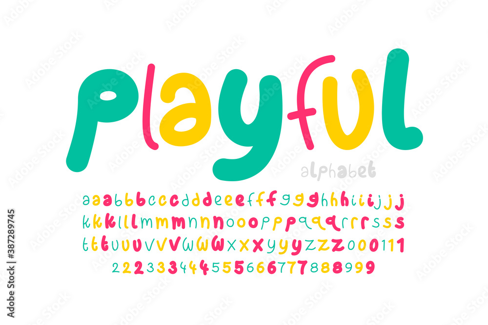 Playful style font design, three weights alphabet, letters and numbers ...