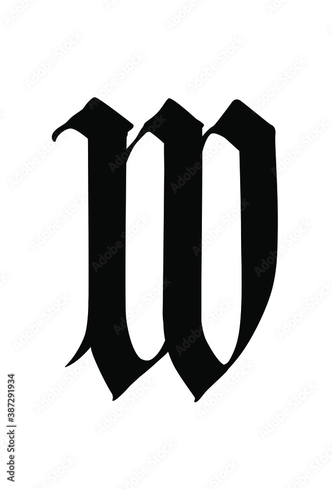 Letter W, in the Gothic style. Vector. Alphabet. The symbol is isolated ...