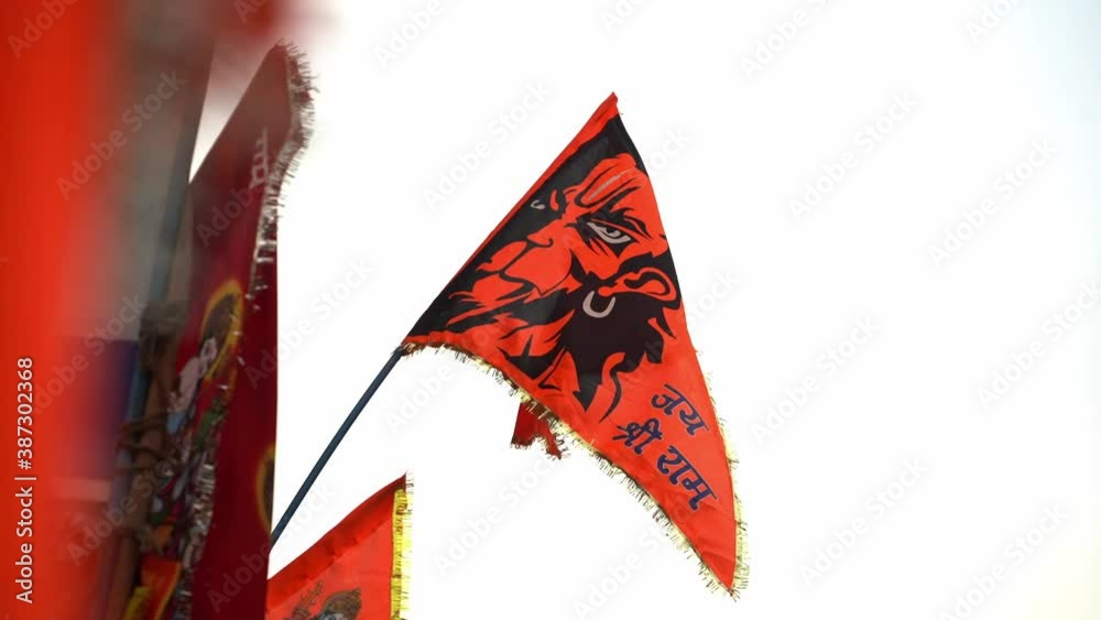 Orange color Flags with Lord Hanuman Face on it Depicting Santana ...