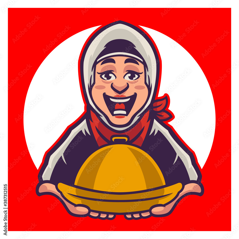 Woman Chef cartoon logo. Character woman muslim chef with smiling pose ...
