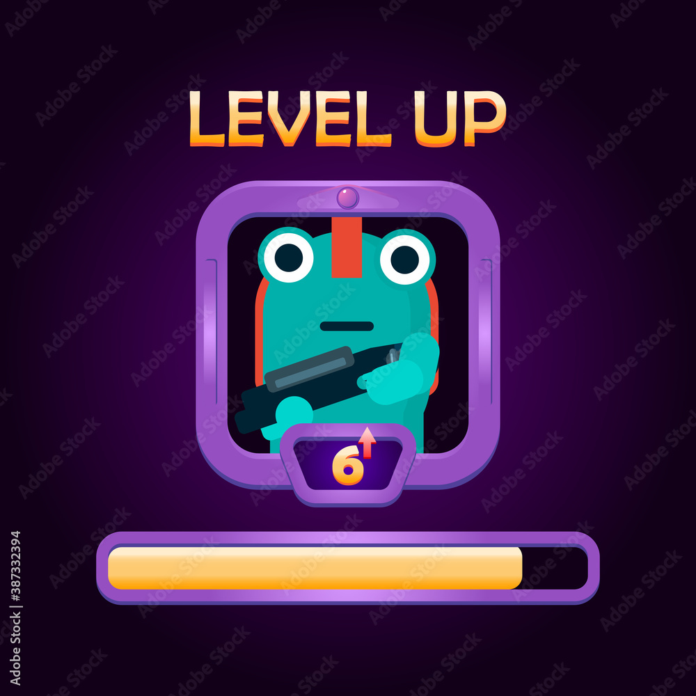 Game ui level up character with frame border and level bar for gui asset elements vector ...