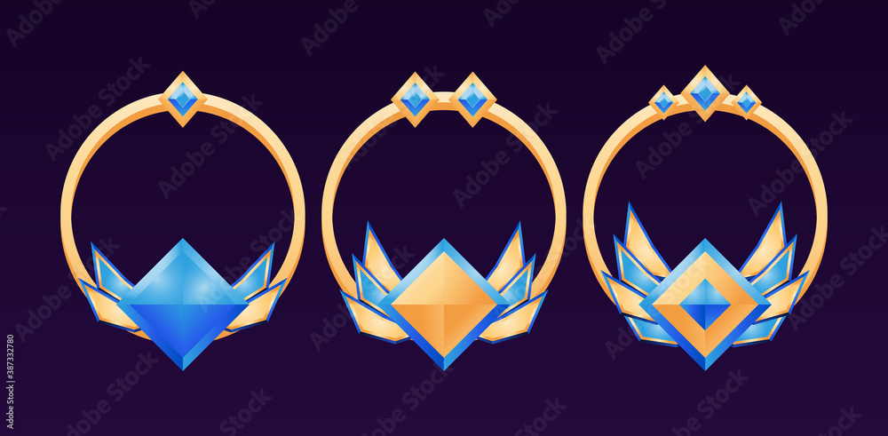 Vetor de Set of fantasy gui Golden border frame avatar with grade ...