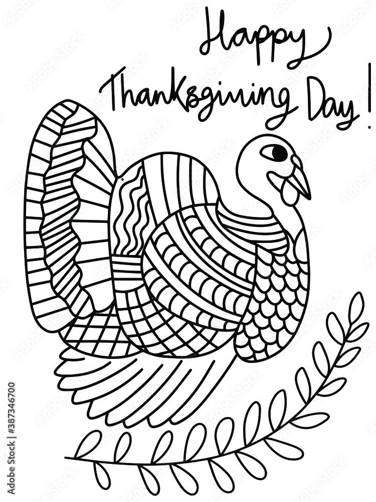 Happy thanksgiving day turkey bird coloring page stock vector ...