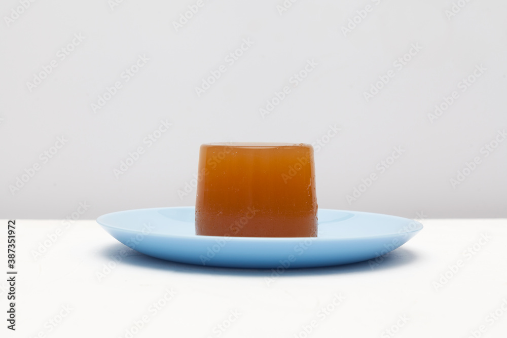 Chilled bone broth in the form of jelly. Natural homemade gelatin with ...