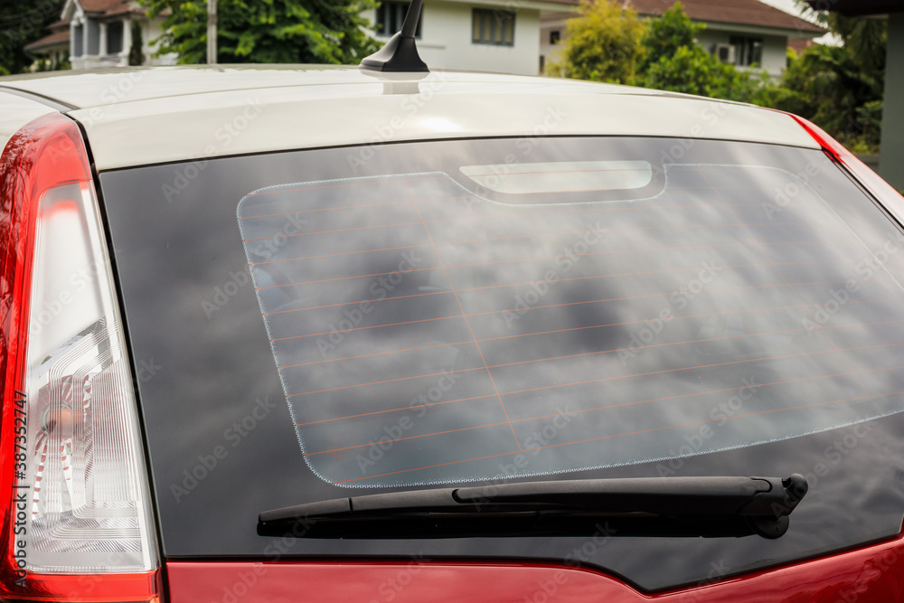 Back view of red car window for sticker mockup Stock Photo | Adobe Stock