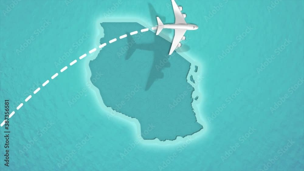 Travel Discover Visit Tanzania Airplane Flying over Tanzania Map 4K ...