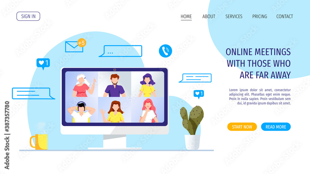 Website design template for Video conferencing, Online meeting, Work at ...