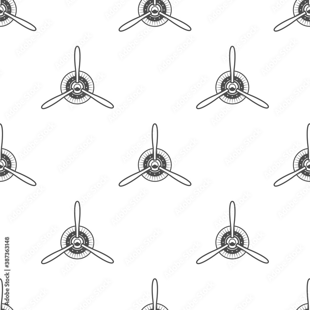 Vintage airplane pattern. Biplane propellers seamless background. Retro ...