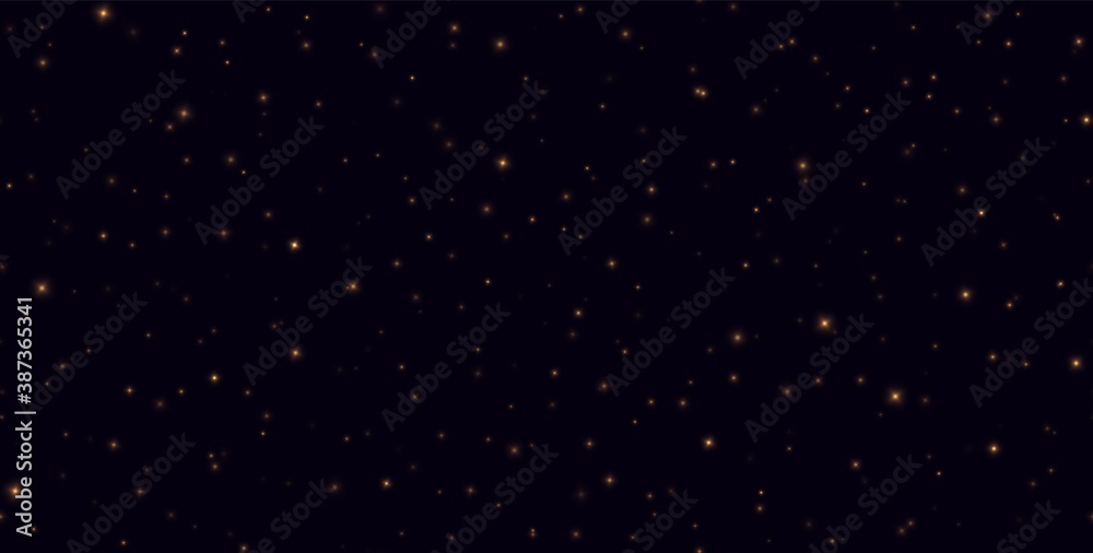 Night sky with shining stars seamless pattern. Fireflies flying in the ...
