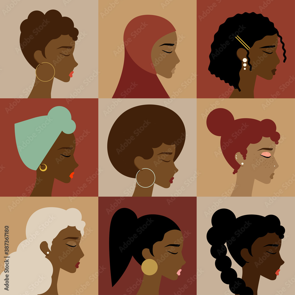 Black, African, African American Female Character Icon Set, Diversity ...