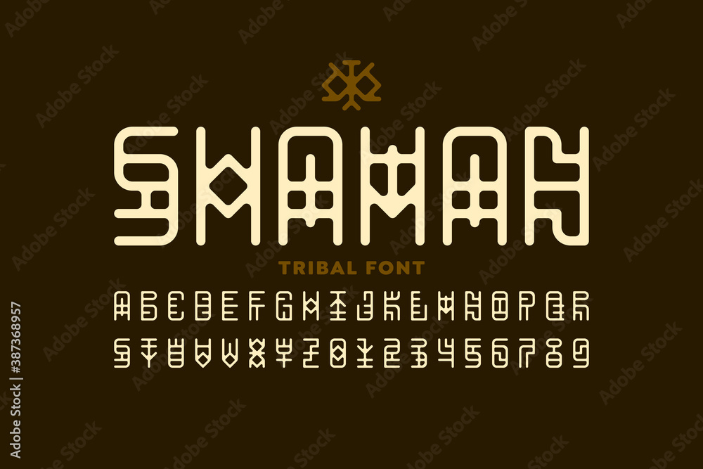 Tribal style Shaman font, alphabet letters and numbers vector ...