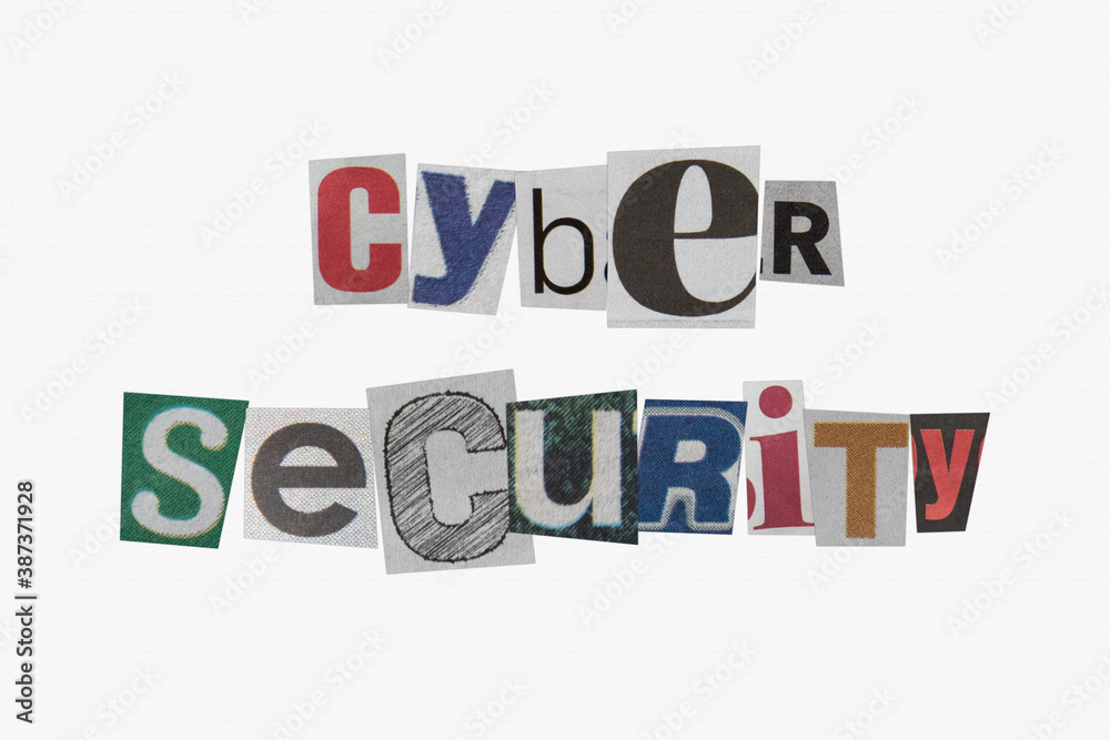 anonymous letter with "cyber security" text in letters cut out from ...