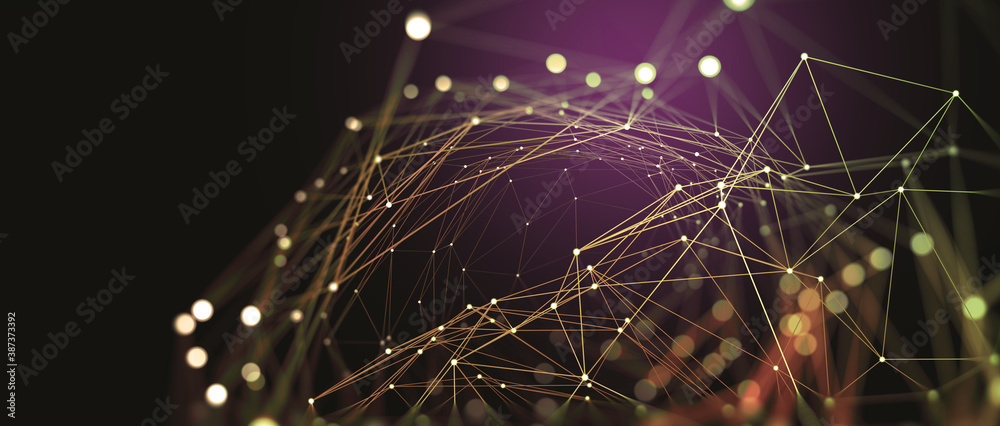 Global network 3D illustration. Visualization of neural connections in ...