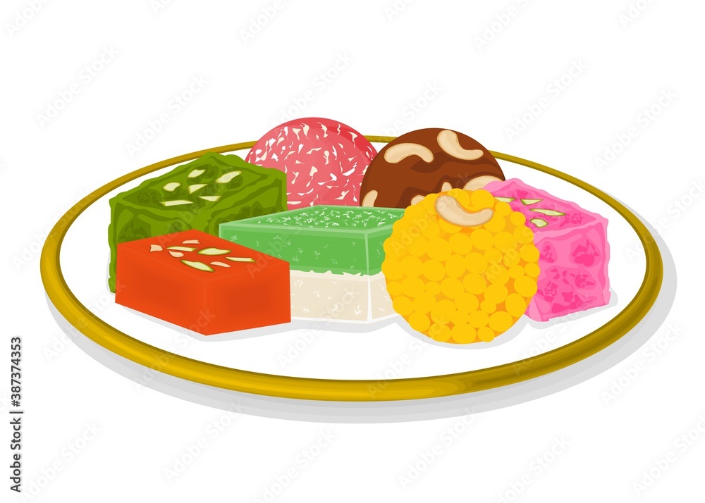 Indian Sweets Or Mithai Like Laddubarfihalwa Stock Vector Adobe Stock